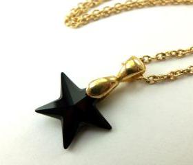 Black Star Necklace Crystal Jewelry Gold Necklace Black Crystal ...