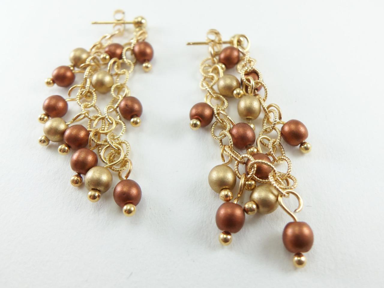 Gold Chain Earrings Dangle Earrings Rust Red 14k Gold Jewelry Red And ...