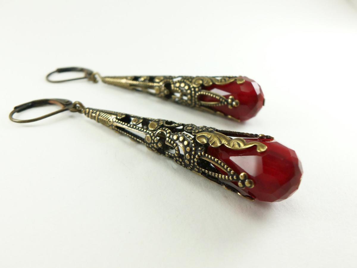 Vampire Earrings Blood Red Dangle Earrings Victorian Jewelry Antiqued ...